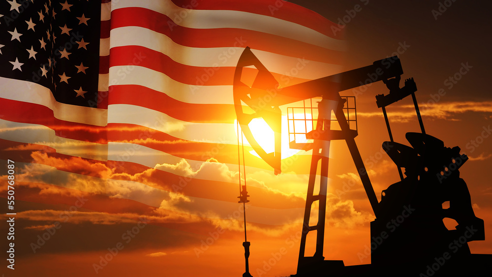 US oil industry .Crude oil and petroleum concept. American flag ...
