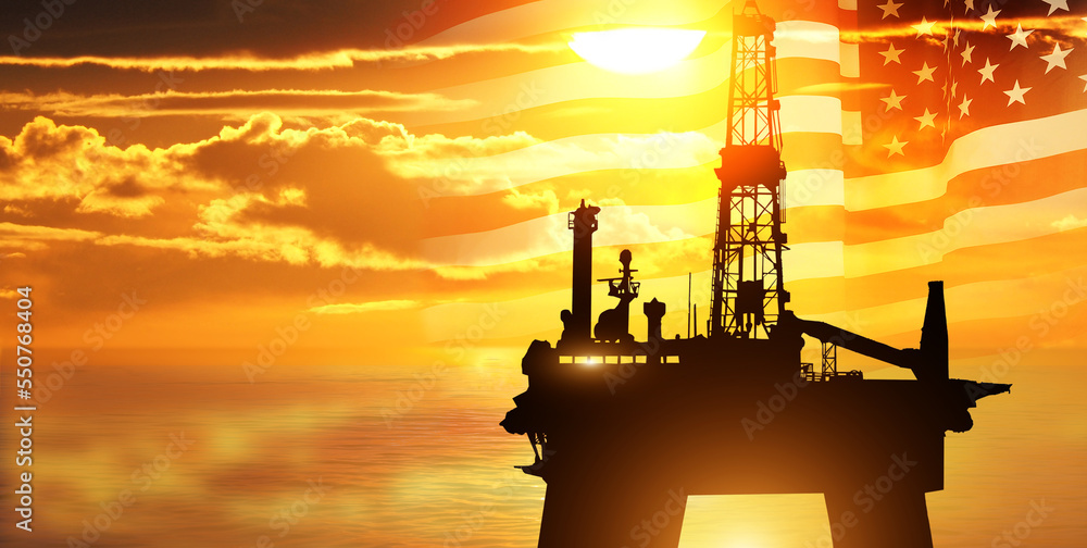 US oil industry .Crude oil and petroleum concept. American flag ...