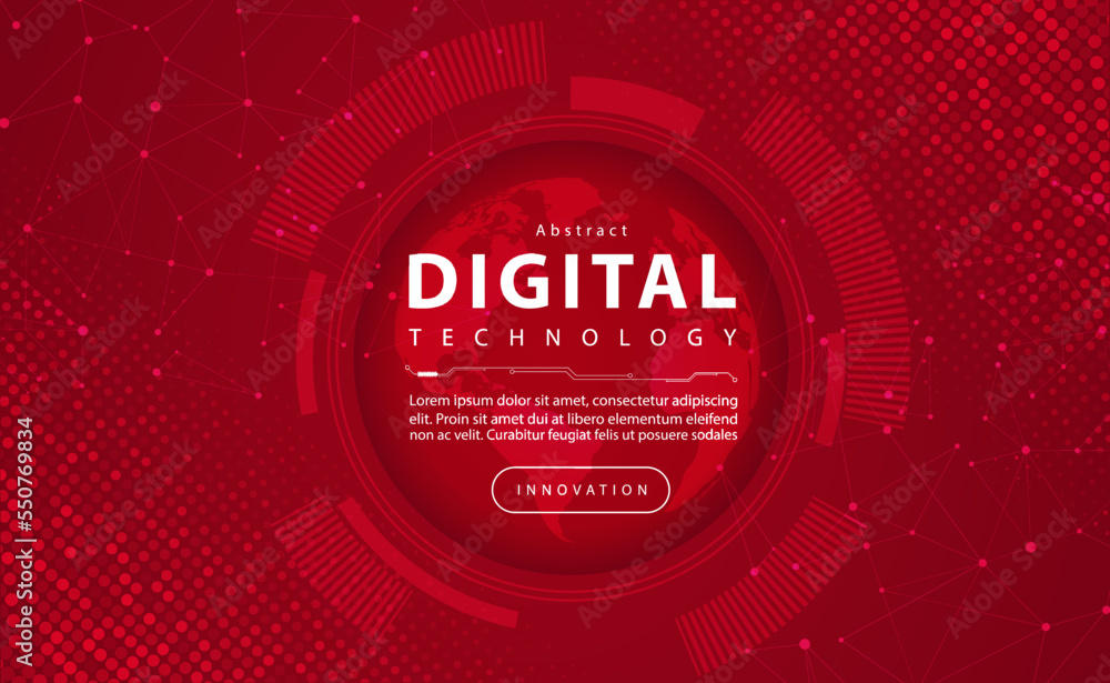 Digital technology banner red background concept, circuit technology ...