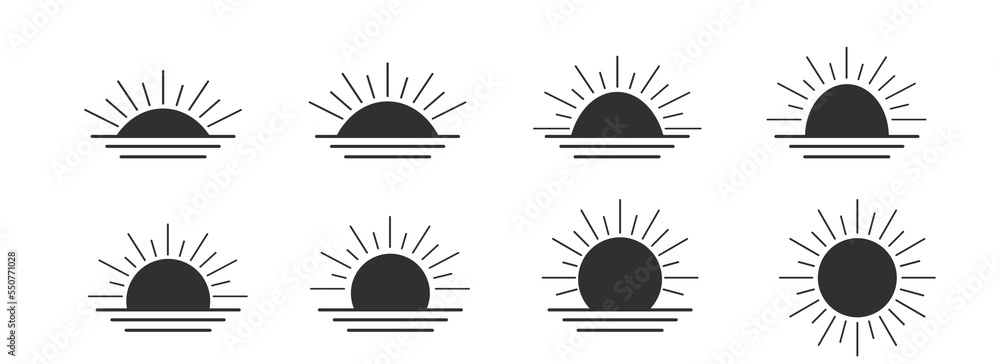 Sunrise icon set PNG. winter sunrise icon set on transparent background ...