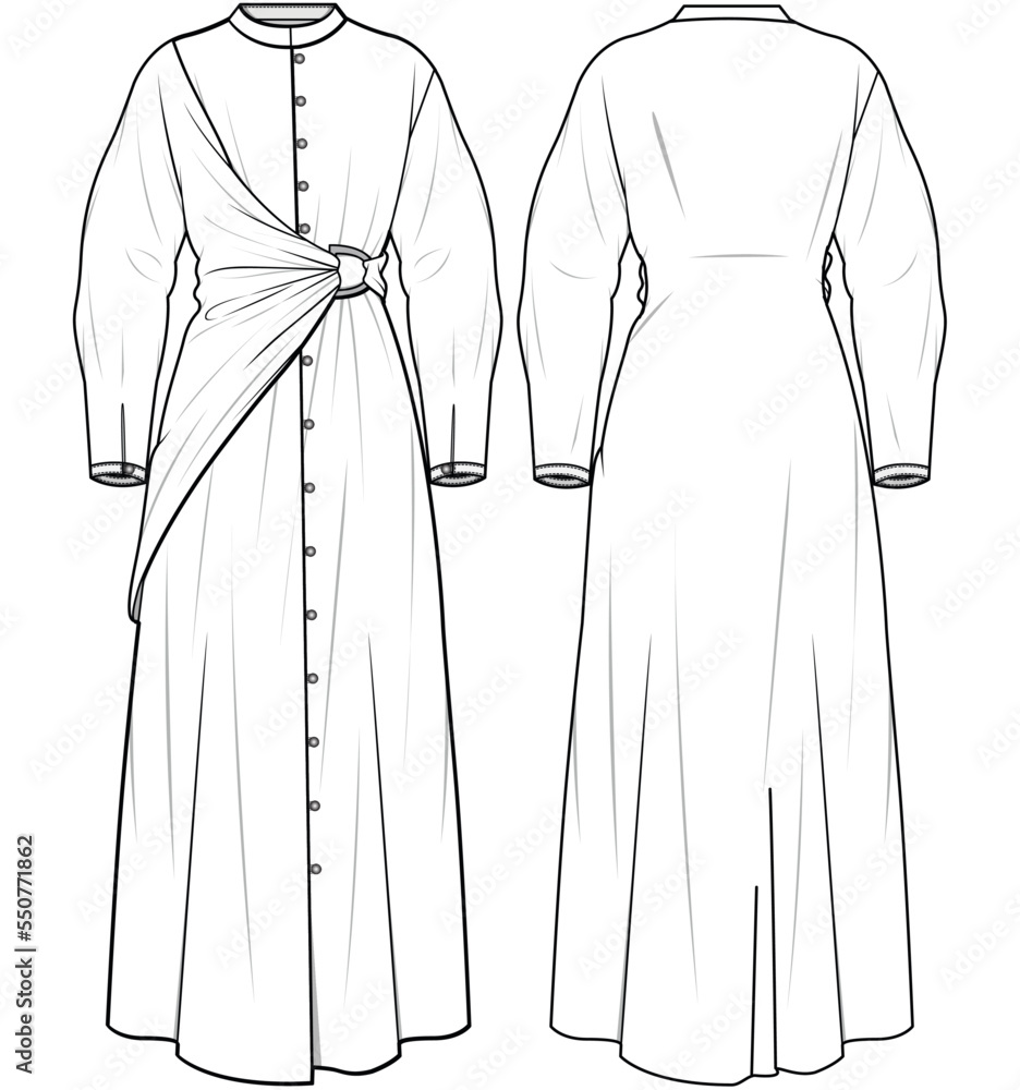 Long Sleeve Button Down Maxi Dress Front Knot Layer, Women Abaya Front ...