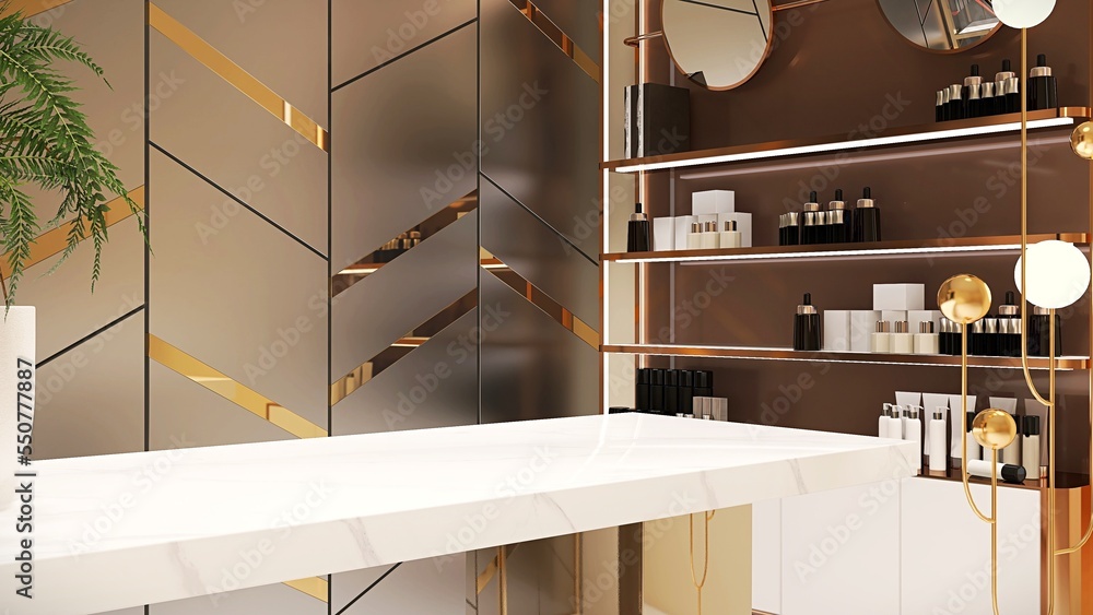 Empty white marble counter in elegant and luxury interior design of ...