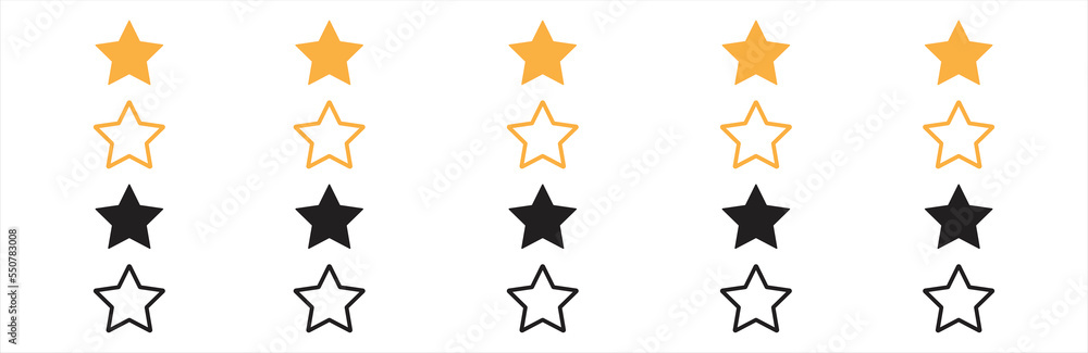 Stars icons set. Stars in linear flat design. Five stars icon. Five ...