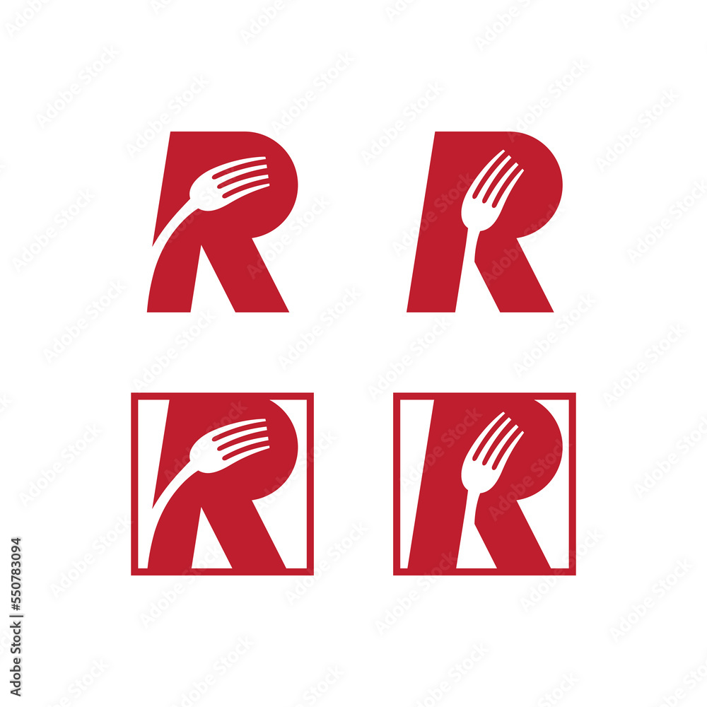 vector illustration of letter R and cutlery for icon, symbol or logo ...
