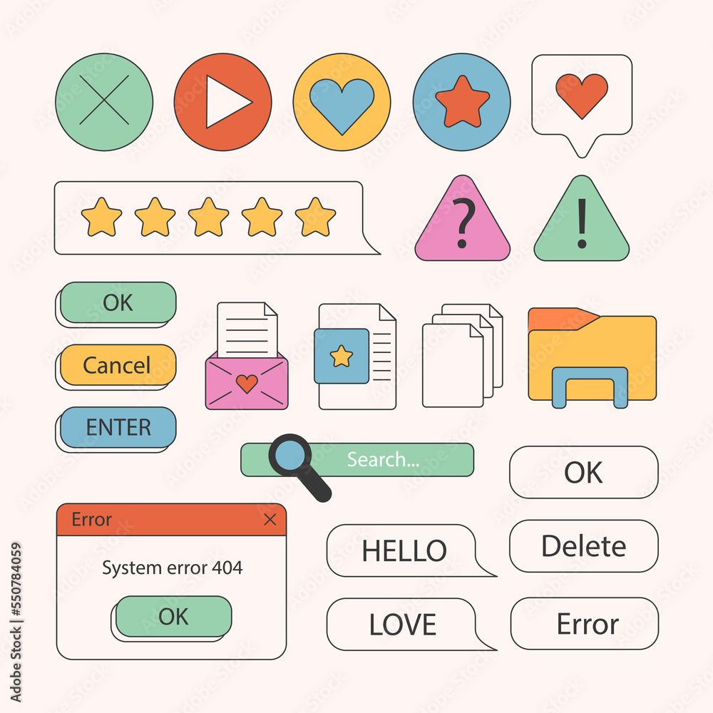 Set of retro stickers. 90s retro vaporwave old desktop user interface ...