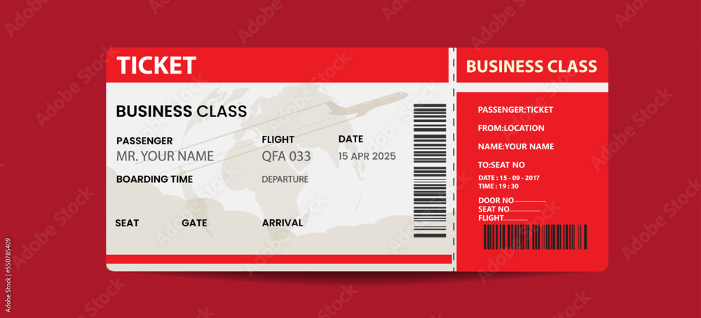 Creative Train Ticket Template Design. Modern Train Ticket Vector flat ...