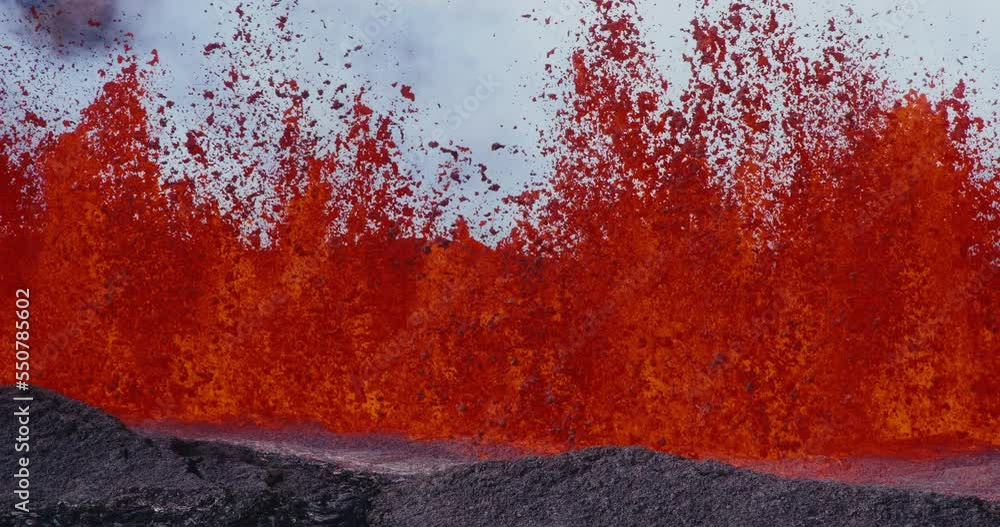 Slow motion of lava fountain shooting up into the air from the Hawaii ...