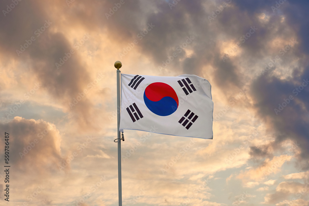 South Korea flag waving against sunset sky. Korean national flag. Stock ...