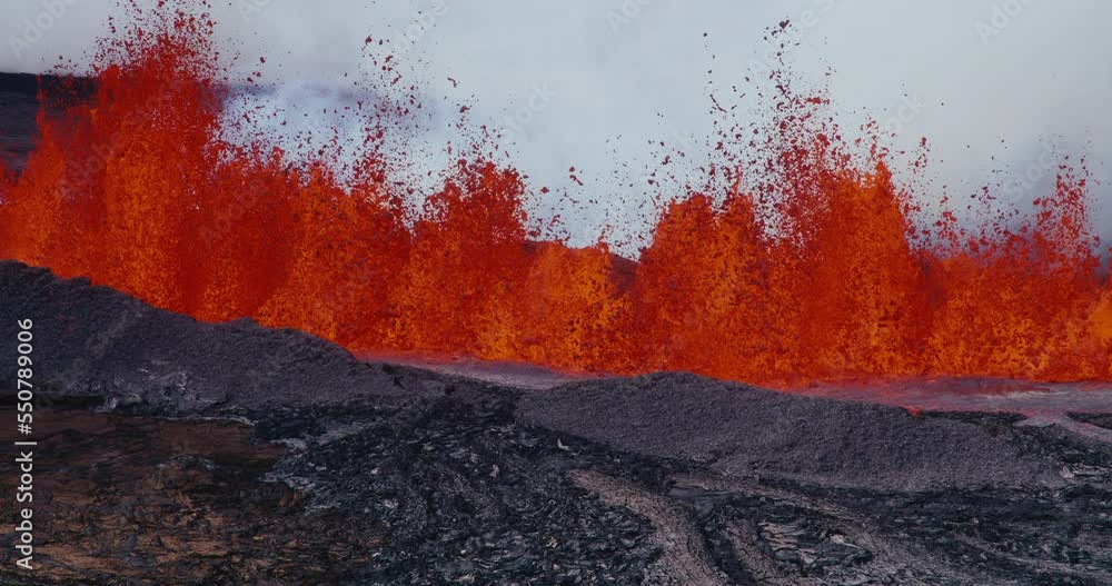 Lava volcano eruption in slow motion, molten hot lava fountain, Hawaii ...
