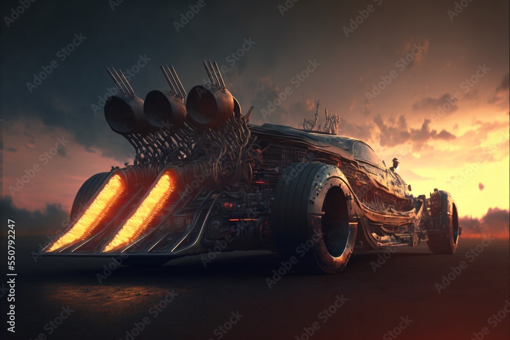 phantasmagoric dune buggy, bone, apocalypse, car wasteland, fantasy ...