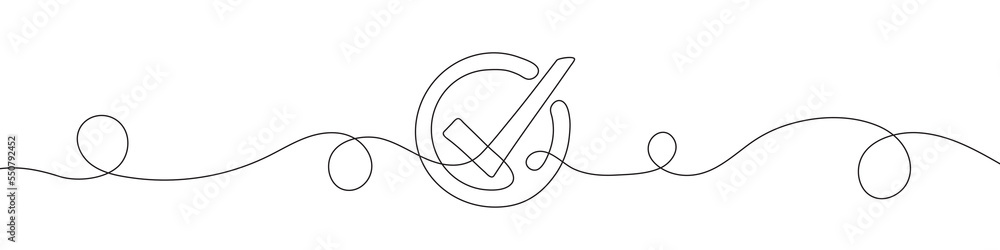 Check mark in continuous line drawing style. Line art of the approved ...