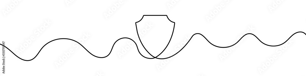 Shield in continuous line drawing style. Line art of a shield. Vector ...