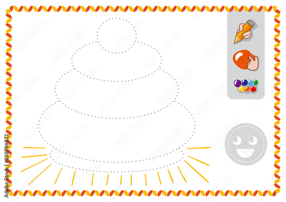 Trace and color pyramid worksheet for kids vector Stock Vector | Adobe ...