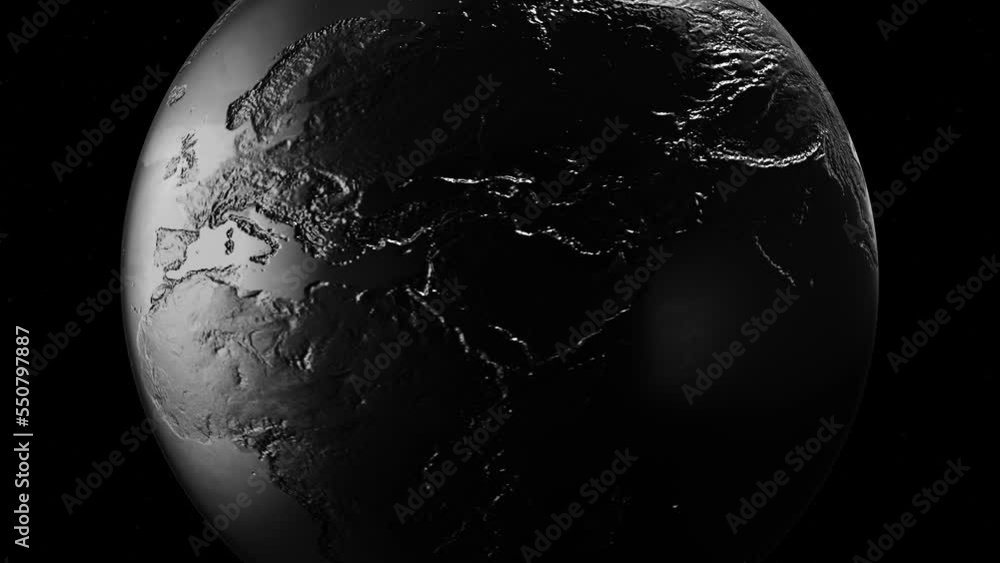 Futuristic model of metal engraved earth globe rotating animation. 3D ...