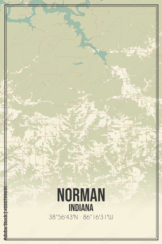 Photo & Art Print Retro US city map of Norman, Indiana. Vintage street ...