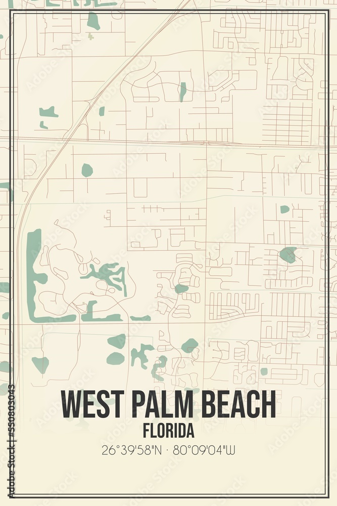 Retro US city map of West Palm Beach, Florida. Vintage street map. Stock Illustration | Adobe Stock