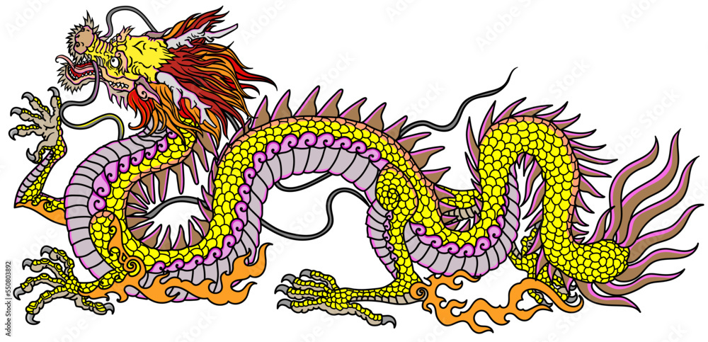 Chinese or Eastern yellow golden dragon. Traditional mythological ...