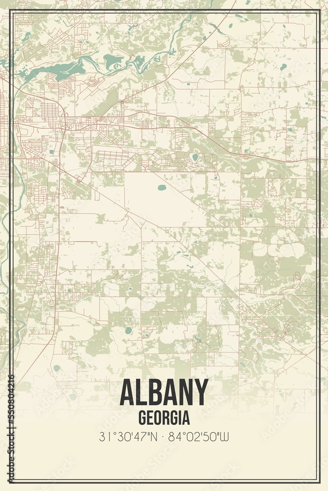 Retro US city map of Albany, Georgia. Vintage street map. Stock ...