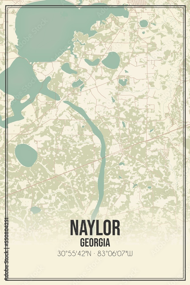 Retro US city map of Naylor, Georgia. Vintage street map. Stock ...