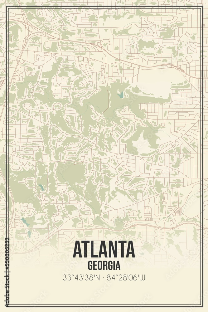 Retro US city map of Atlanta, Georgia. Vintage street map. Stock ...
