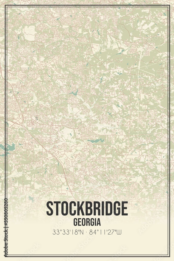 Poster Retro US city map of Stockbridge, Georgia. Vintage street map ...