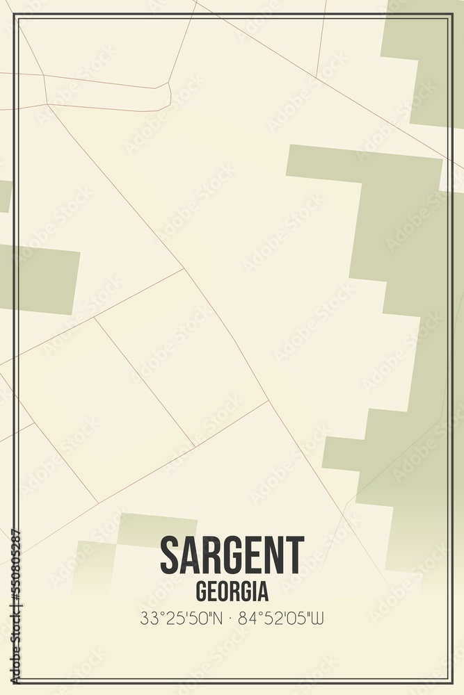 Retro US city map of Sargent, Georgia. Vintage street map. Stock ...