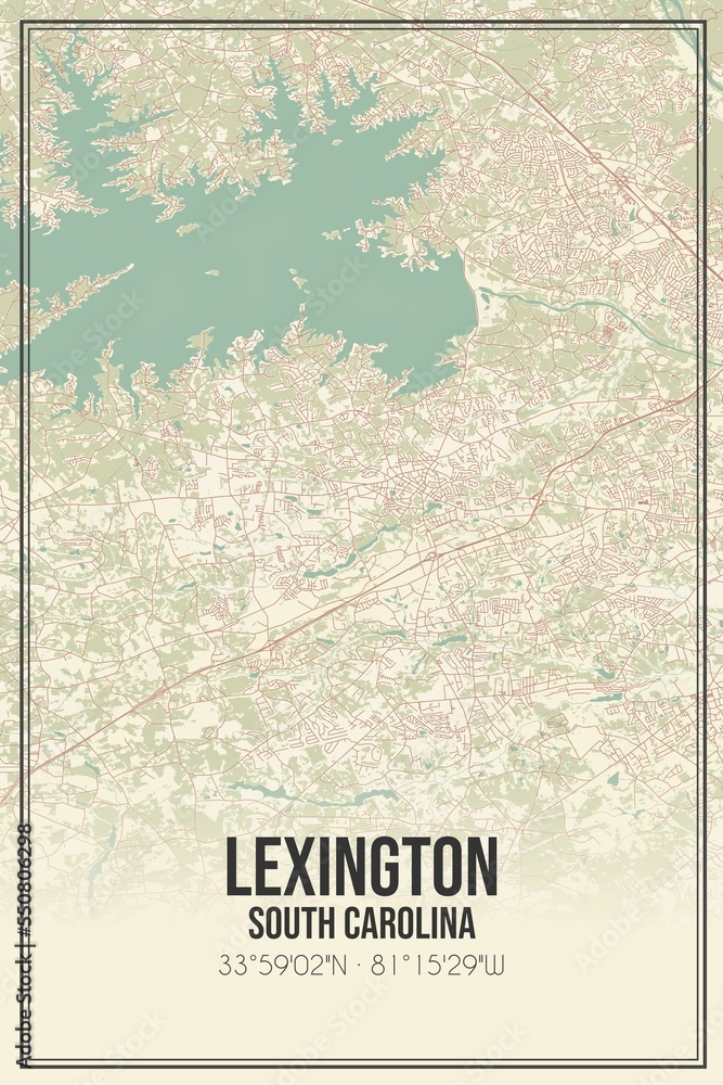 Poster Retro US city map of Lexington, South Carolina – Wall Art ...