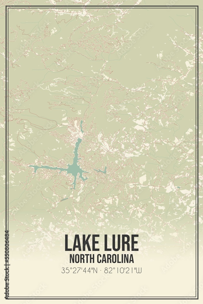 Retro US city map of Lake Lure, North Carolina. Vintage street map ...