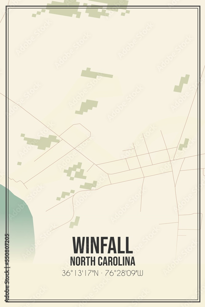 Retro US city map of Winfall, North Carolina. Vintage street map. Stock ...