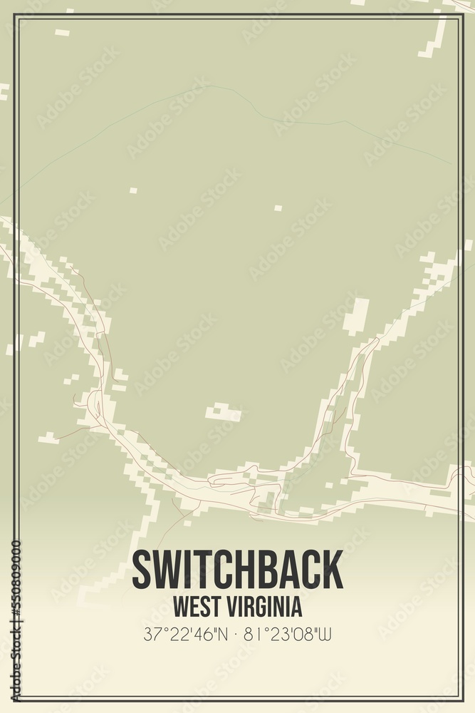 Poster Retro US city map of Switchback, West Virginia – Wall Art ...