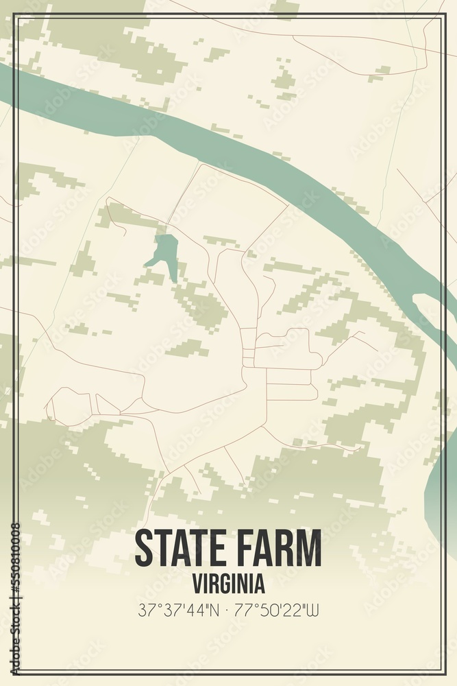 Retro US city map of State Farm, Virginia. Vintage street map. Stock ...