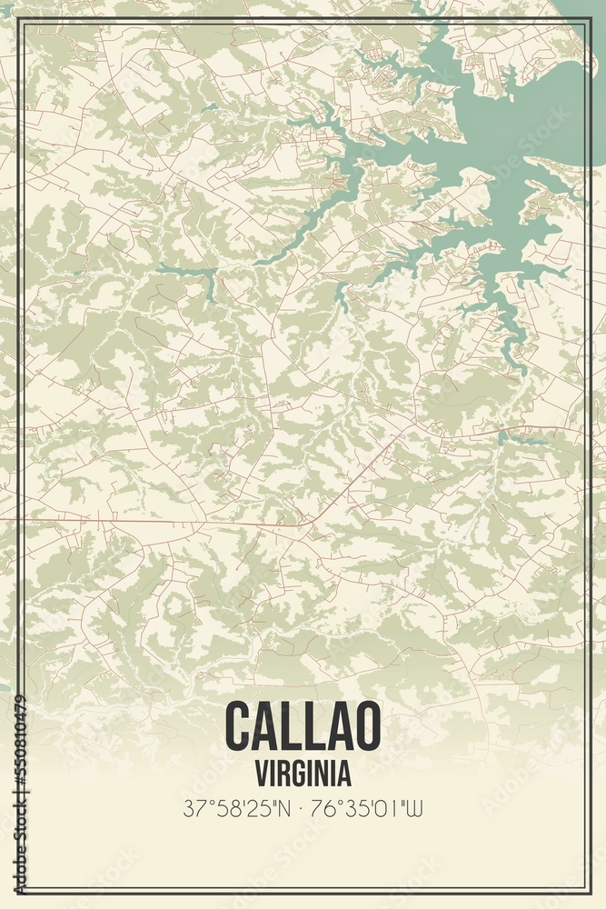 Retro US city map of Callao, Virginia. Vintage street map. Stock ...