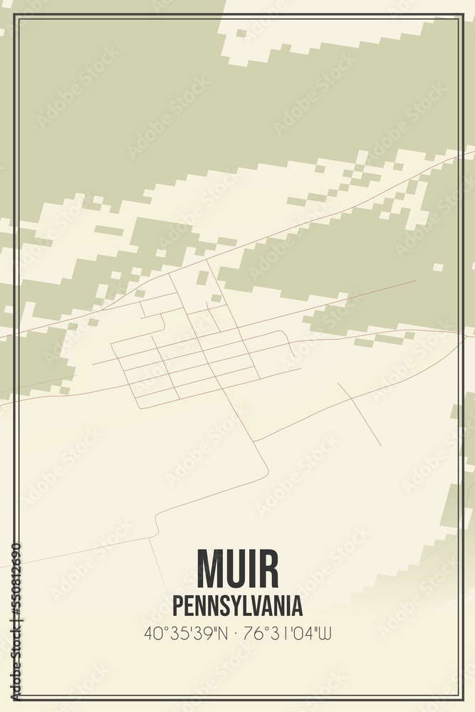 Poster Retro US city map of Muir, Pennsylvania. Vintage street map ...