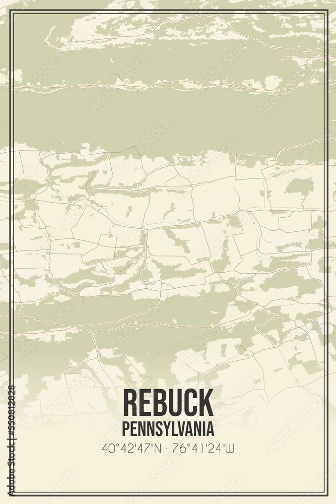 Retro US city map of Rebuck, Pennsylvania. Vintage street map. Stock ...