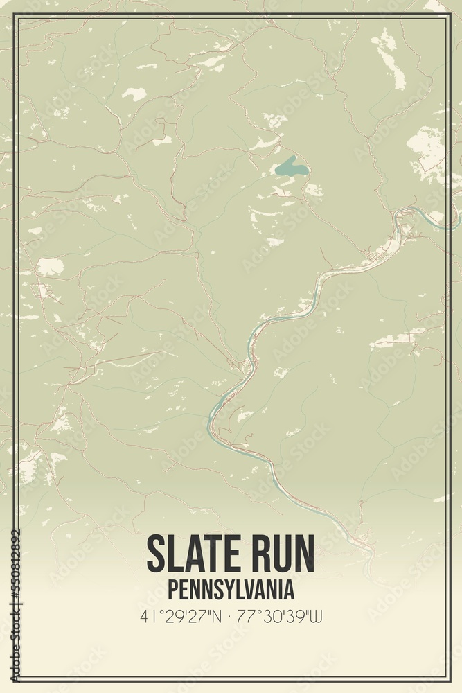 Retro US city map of Slate Run, Pennsylvania. Vintage street map. Stock ...