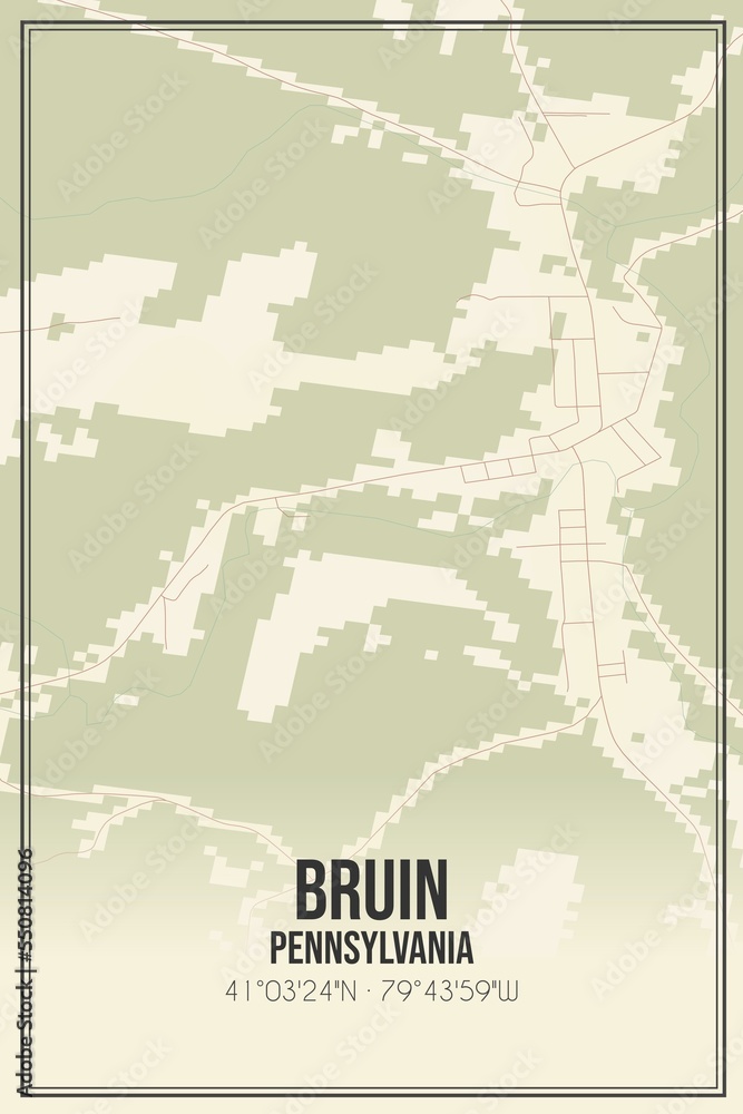 Poster Retro US city map of Bruin, Pennsylvania. Vintage street map ...