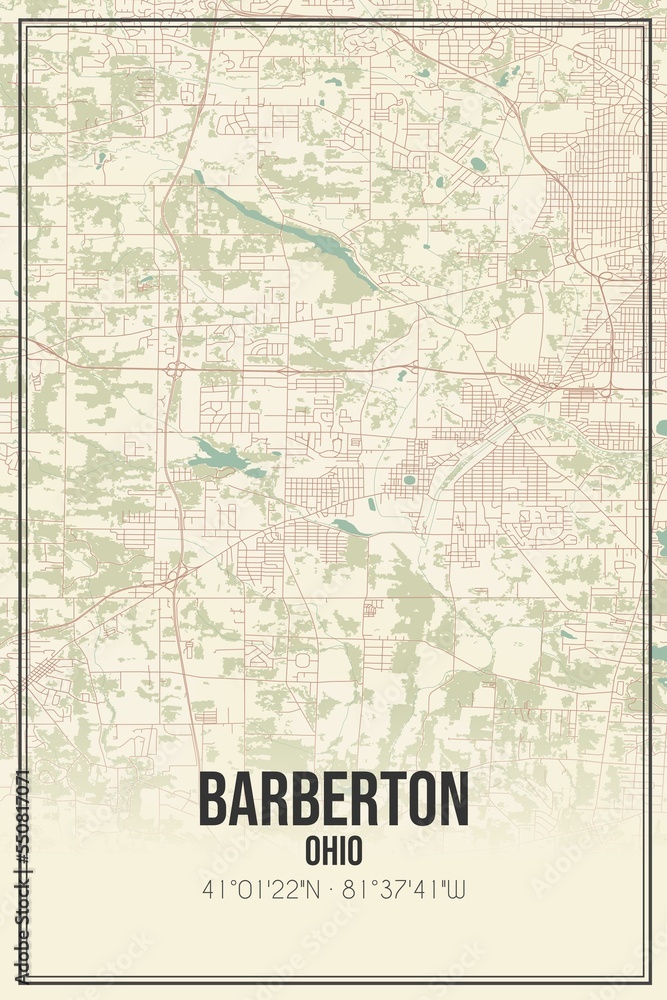 Poster Retro US city map of Barberton, Ohio. Vintage street map. – Wall ...