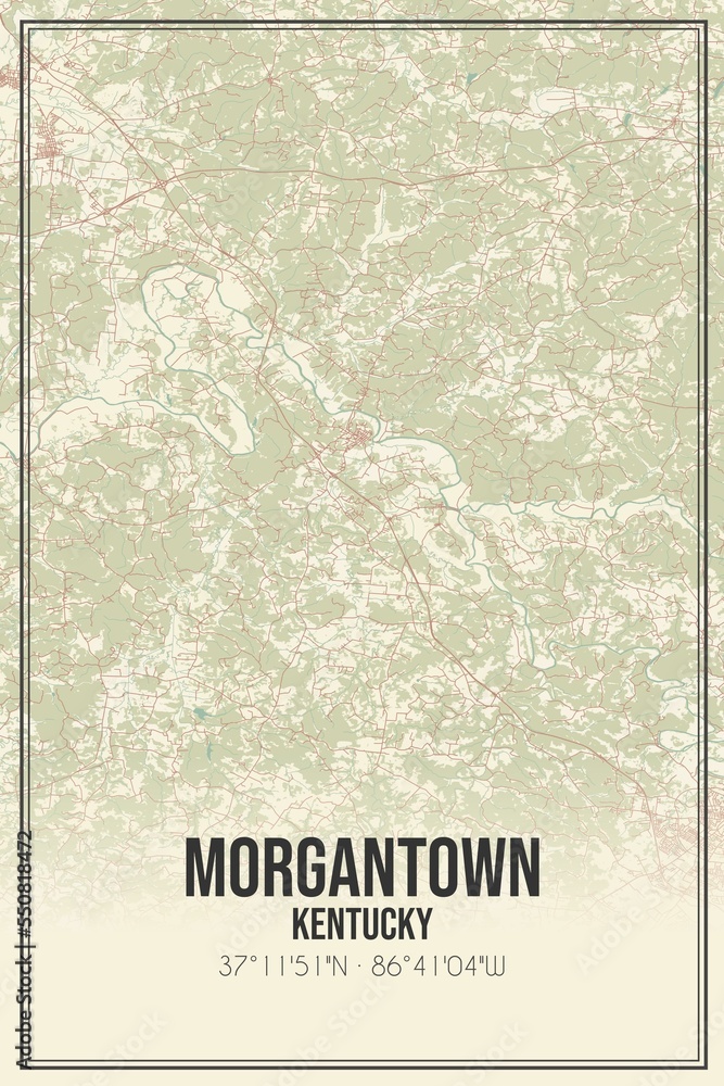 Retro US city map of Morgantown, Kentucky. Vintage street map. Stock ...