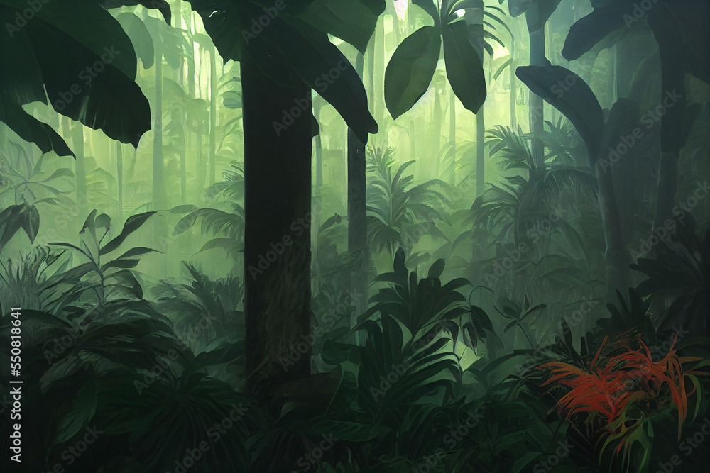 Jungle background. Tropical jungle palm leaves Tree Ferns in Tarra ...