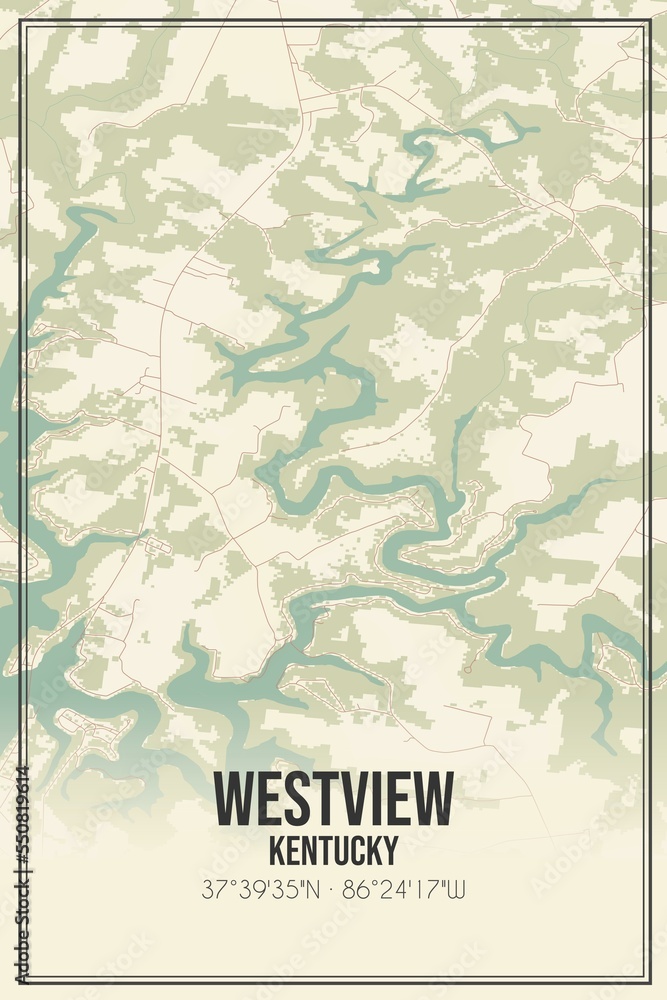 Retro US city map of Westview, Kentucky. Vintage street map. Stock ...