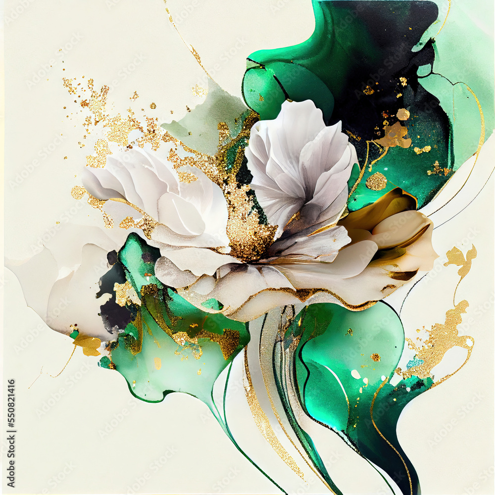 flower marble texture with abstract green, white, glitter and gold ...
