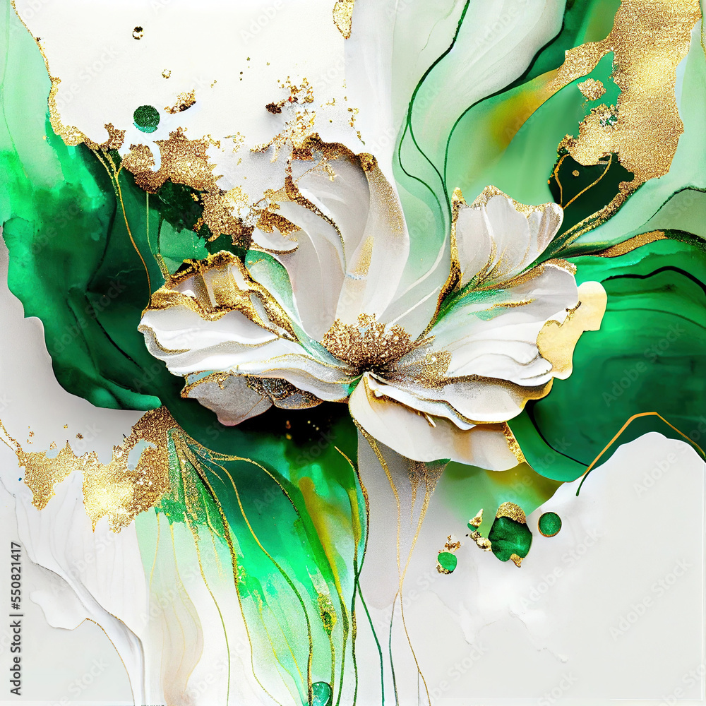 flower marble texture with abstract green, white, glitter and gold ...