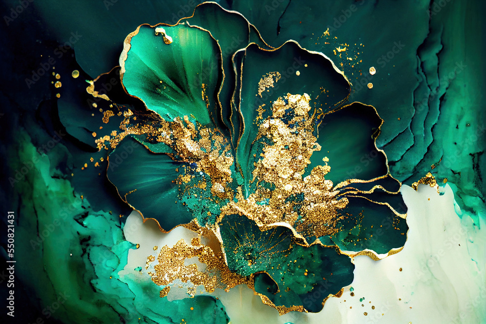 flower marble texture with abstract green, white, glitter and gold ...