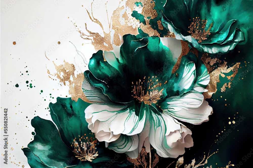 flower marble texture with abstract green, white, glitter and gold ...