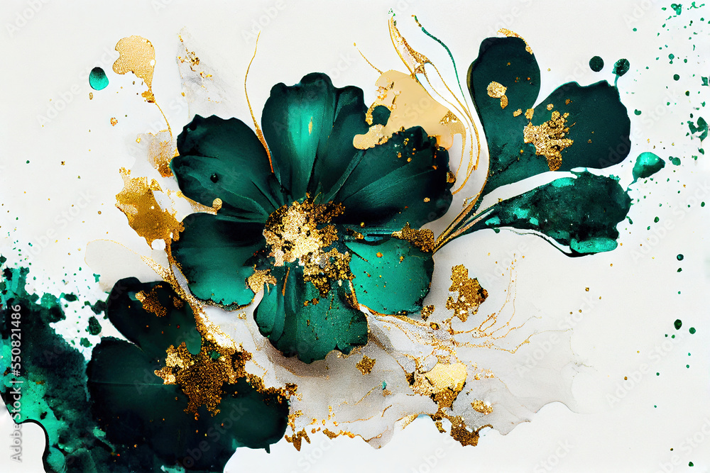 flower marble texture with abstract green, white, glitter and gold ...