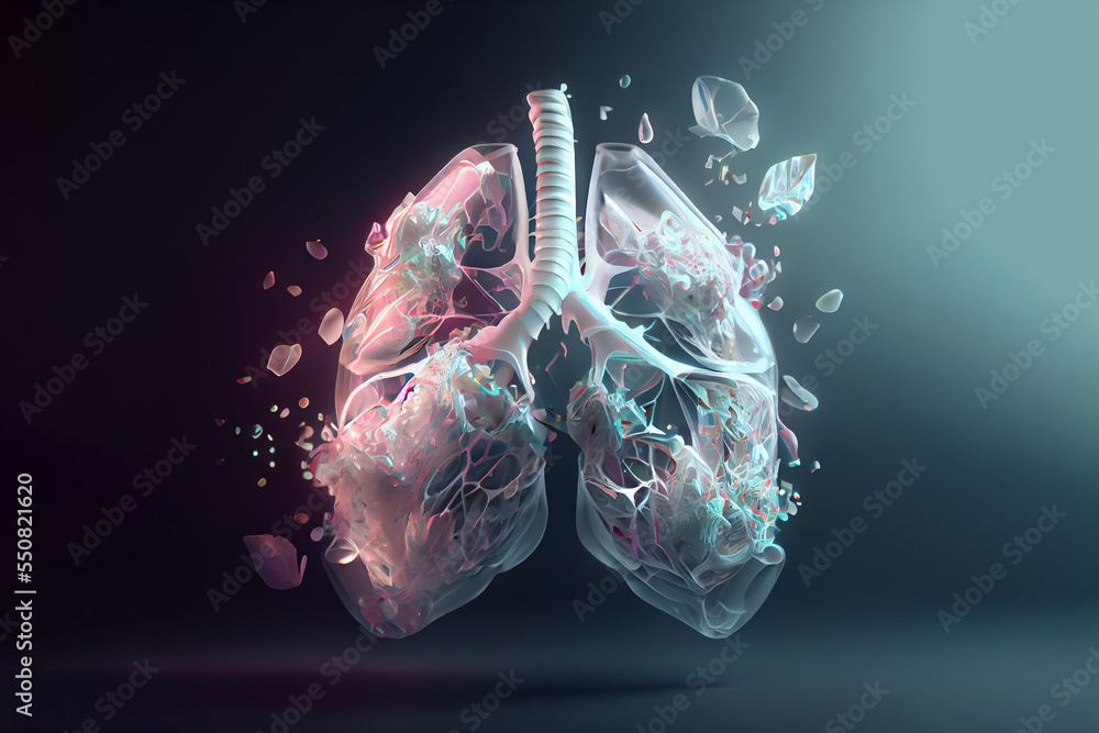 Exquisite stunning human lung illustration, transparent glass crystal ...