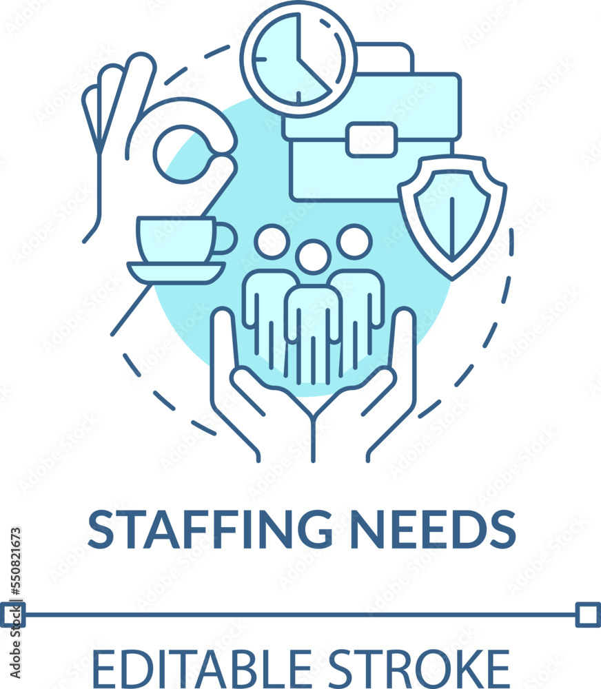 Staffing needs turquoise concept icon. Rest breaks. Avoiding workplace ...