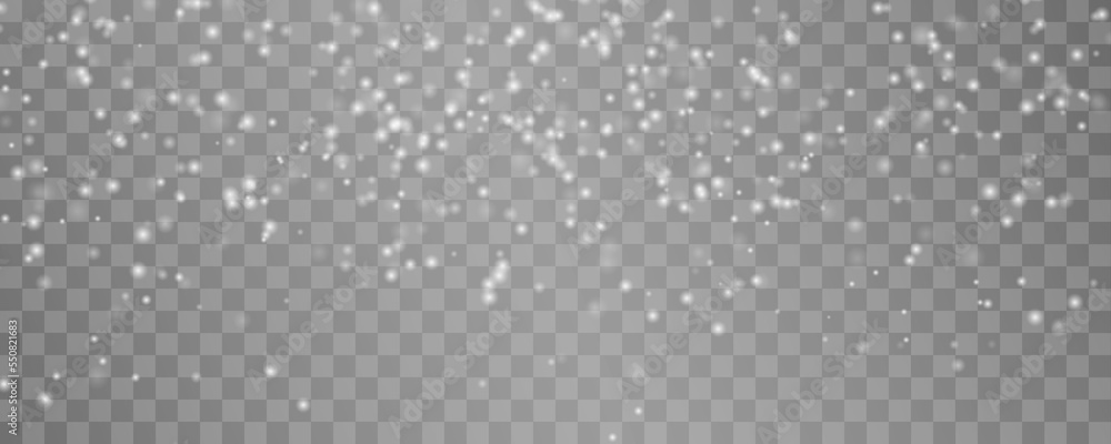 Realistic vector falling snow overlay. Shining snowflakes on ...