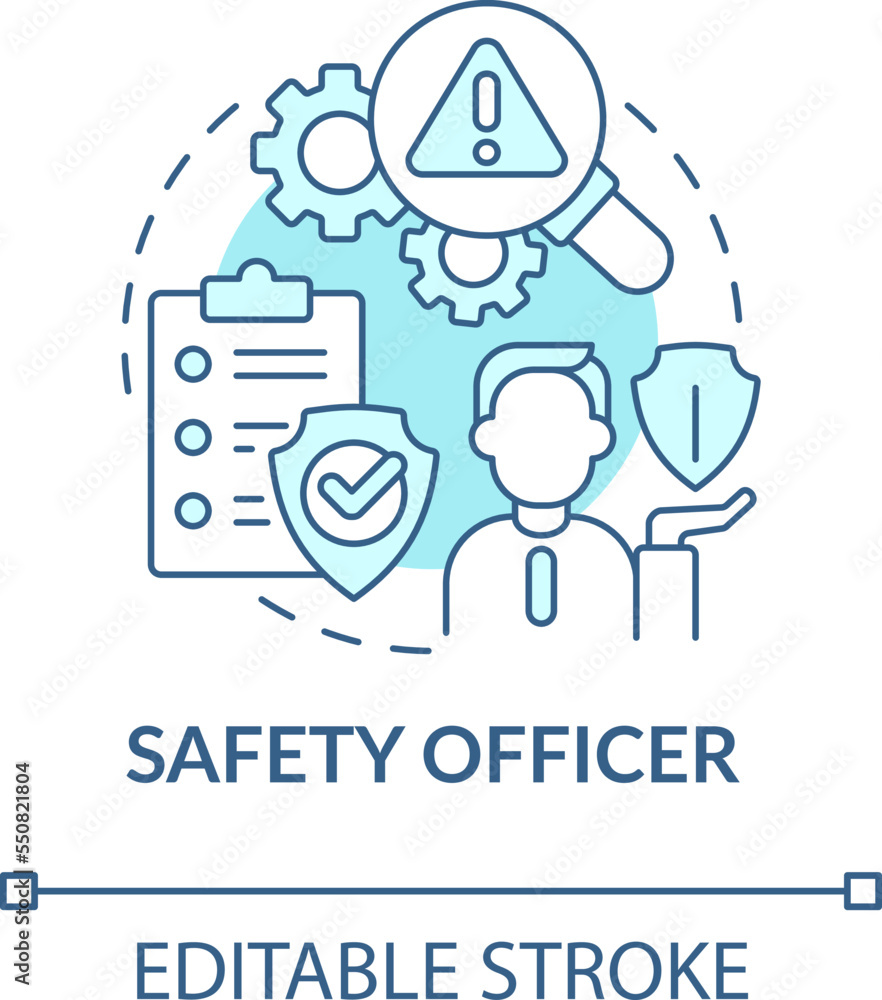 Safety officer turquoise concept icon. Security check. Avoiding worker ...
