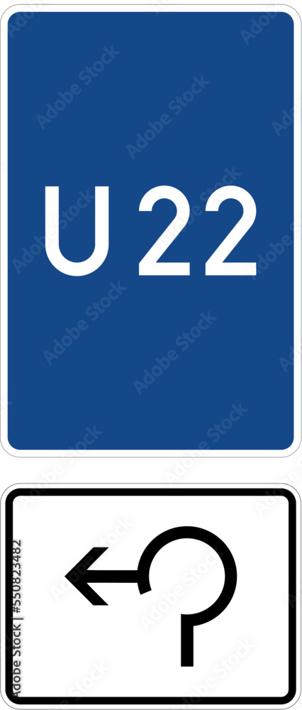 Autobahn detour sign with a supplementary sign, which indicates the ...